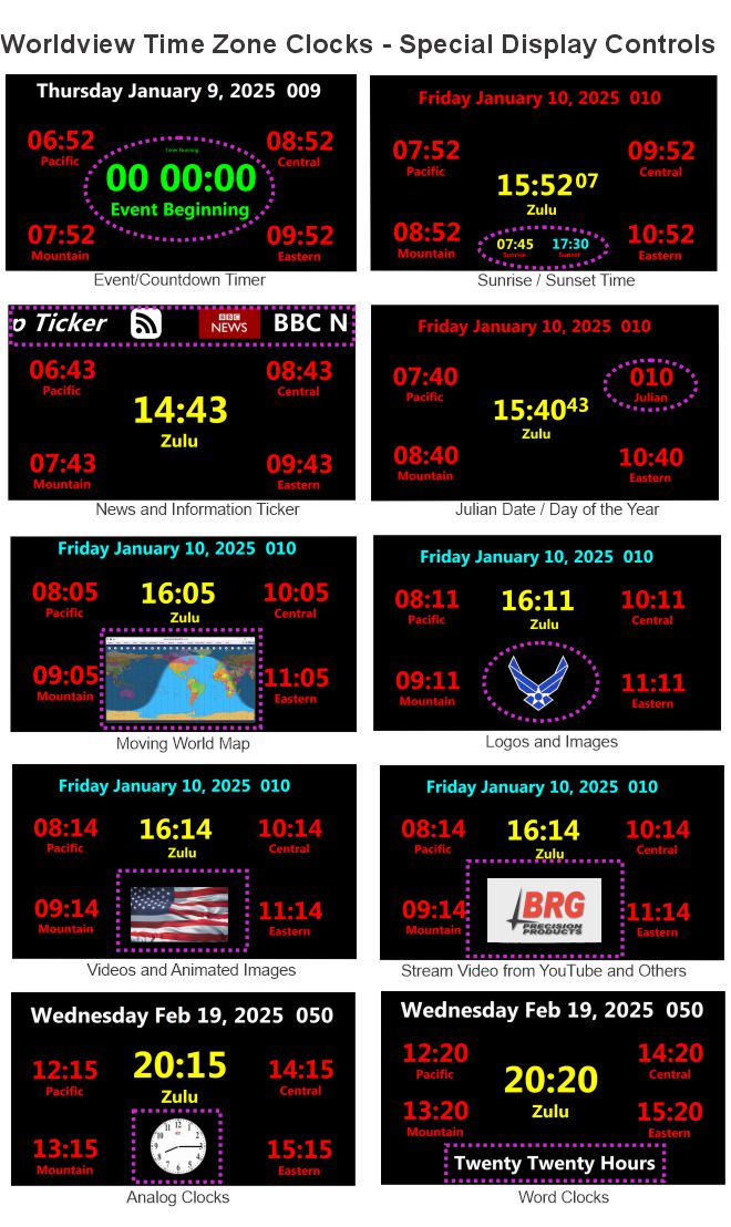 BRG HD Multimedia Time Zone Clocks, LCD Digital Time Zone Displays, LCD ...